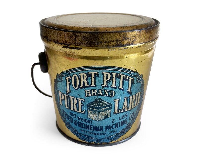 Antique Lard Tin Bucket With Bail Handle Fort Pitt Pure Lard - Etsy