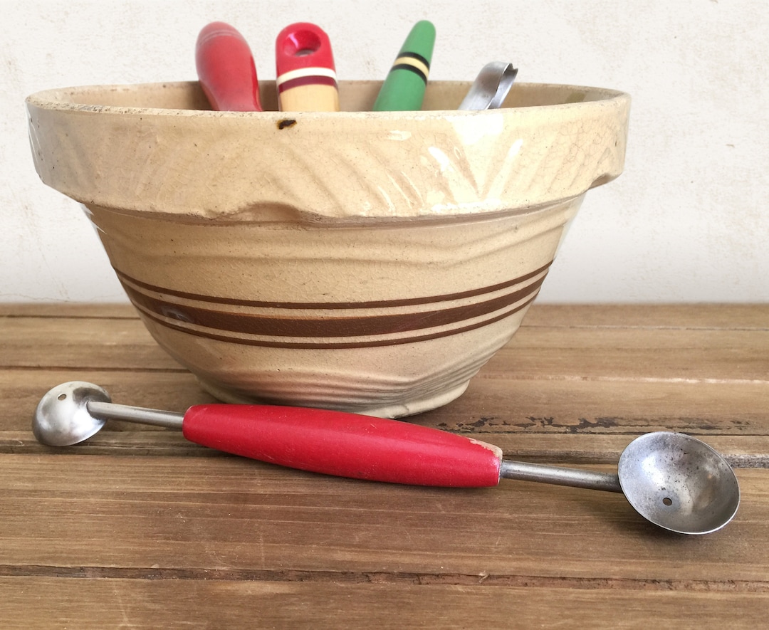 Vintage Red Wood Handle Melon Baller, Retro Fruit Scooper, Wooden ...