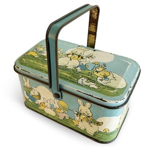 Vintage Peter Rabbit Easter Greeting Tin, Metal Basket With Bail Handle ...
