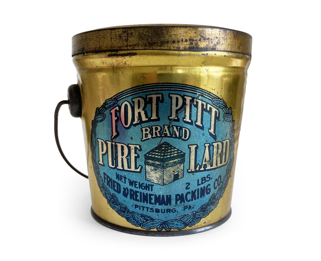 Antique Lard Tin Bucket With Bail Handle, Fort Pitt Pure Lard Pail ...