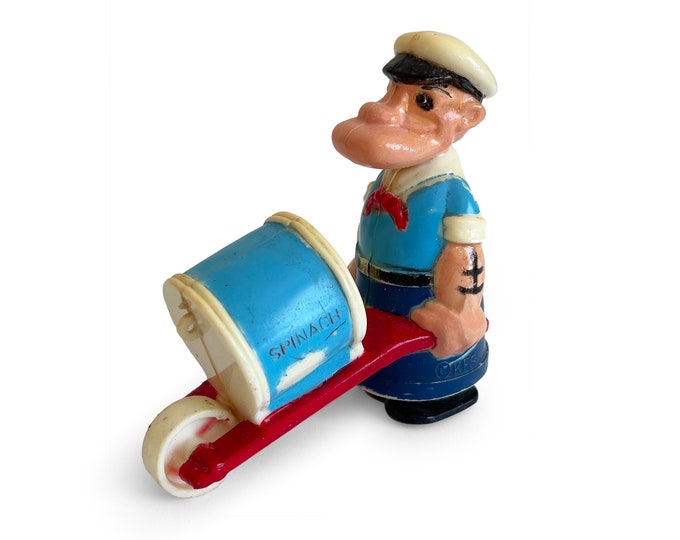 Vintage Popeye Ramp Walker Pushing Spinach Cart Wheelbarrow Can, KFS ...