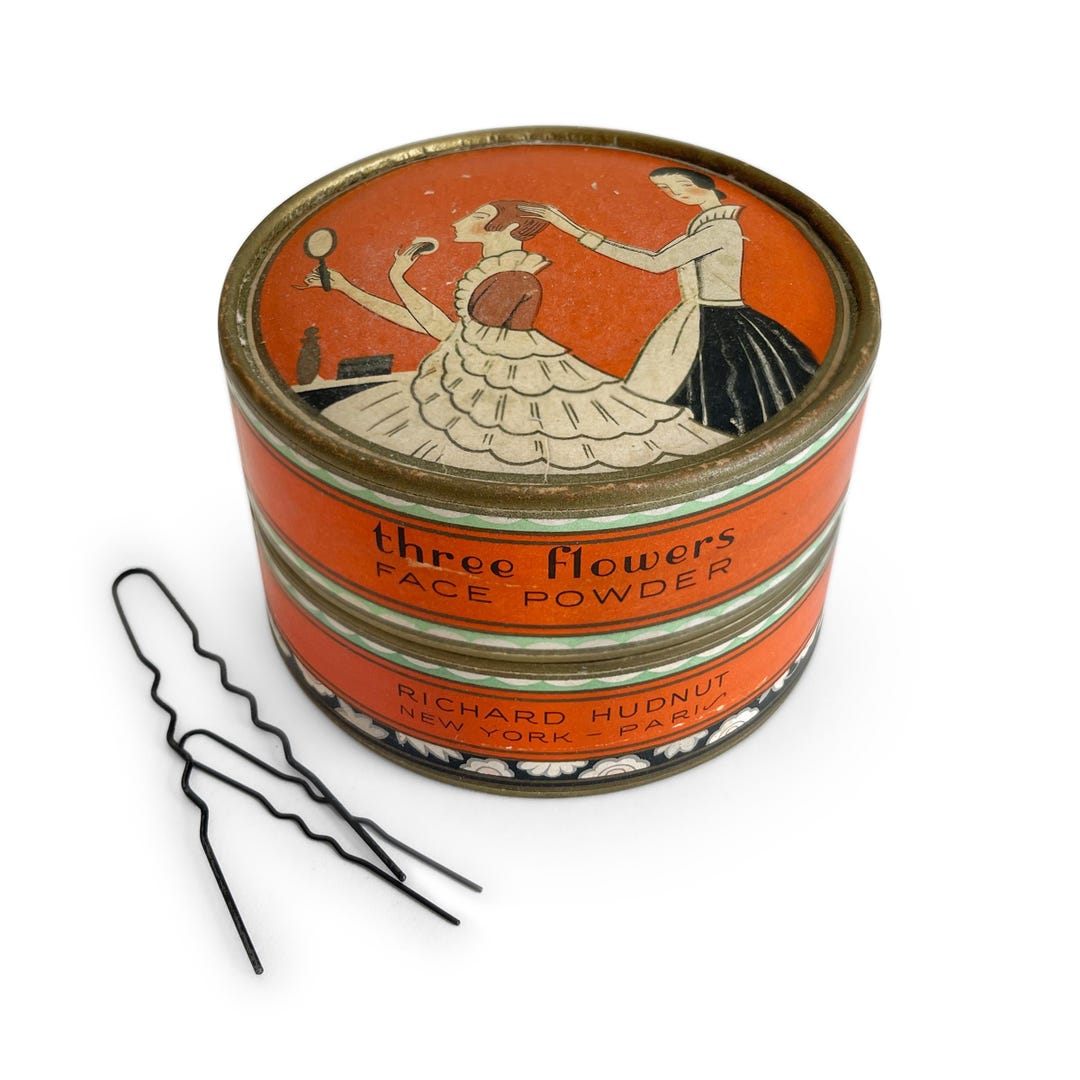 Vintage Three Flowers Talcum Powder Box: Art Nouveau Cosmetic Container ...