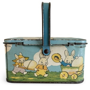 Vintage Peter Rabbit Easter Greeting Tin, Metal Basket With Bail Handle ...
