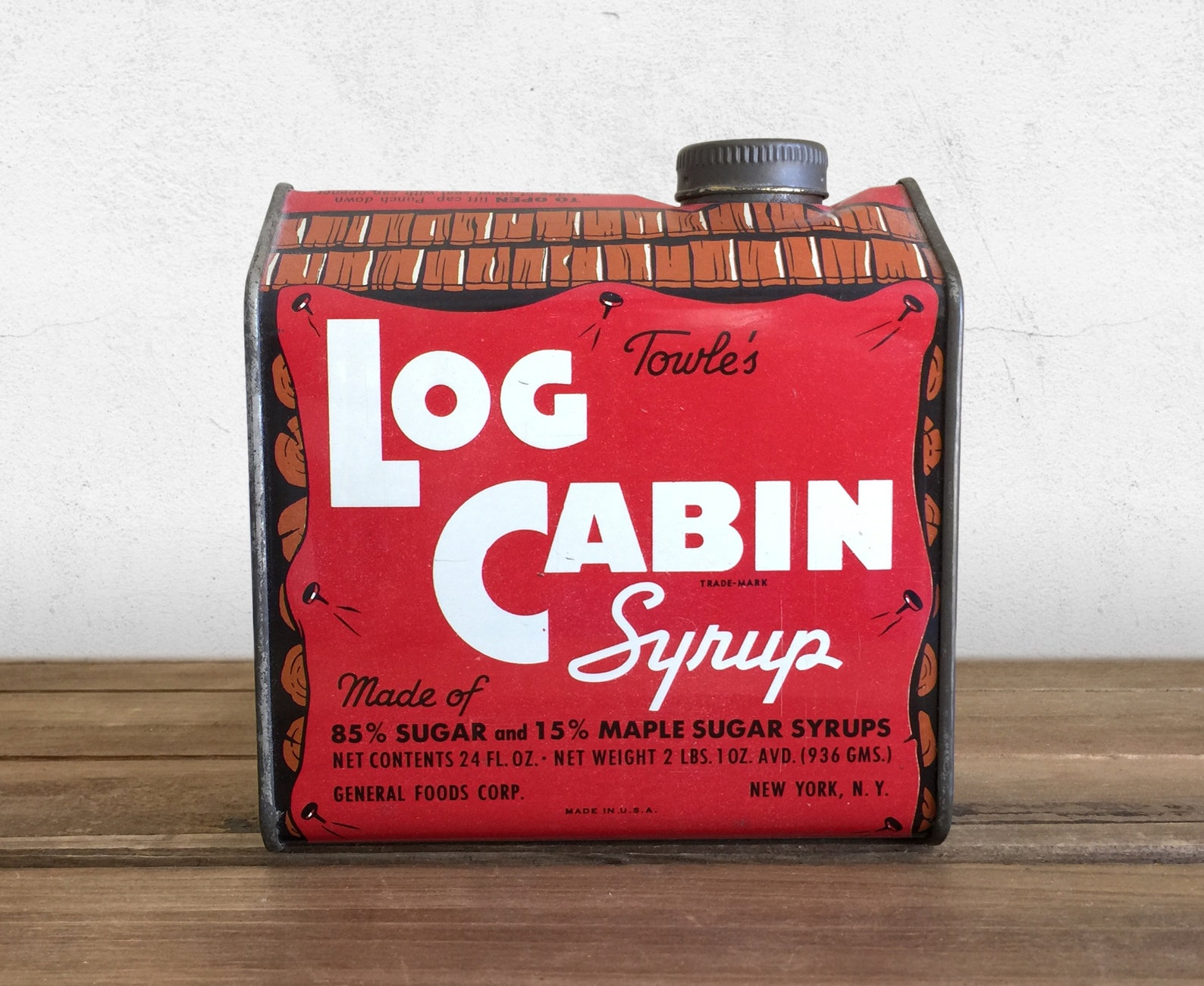 Vintage Towle's Log Cabin Syrup Tin 1940s ORIGINAL 24 OZ | Etsy