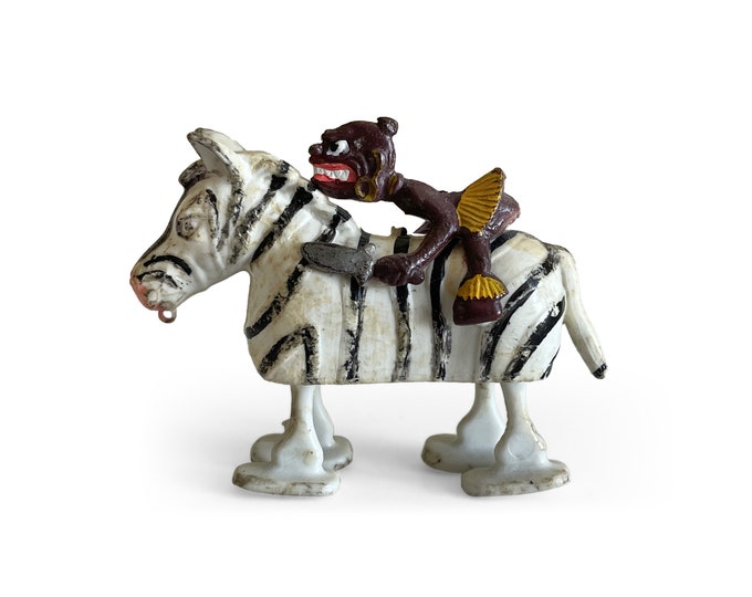 Vintage Tribesman on Zebra Ramp Walker Toy, Louis Marx Company, Small ...