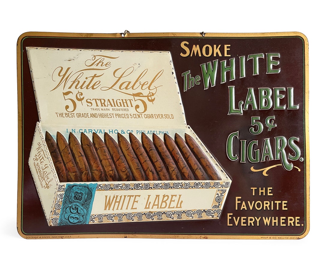 Tobacco Advertising, Vintage White Label Cigars Sign, Tobacco Tins ...