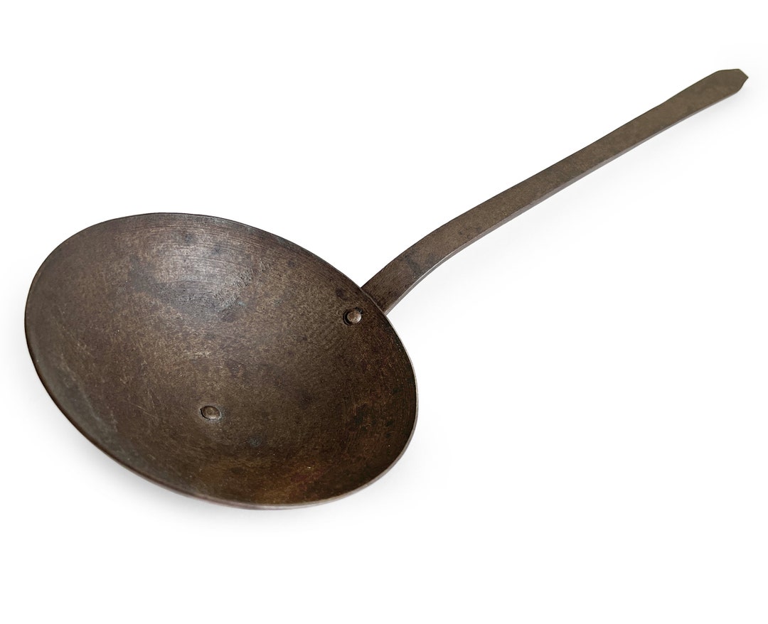 Antique Forged Iron Primitive Soup Ladle, Large Rustic Metal Kitchen ...