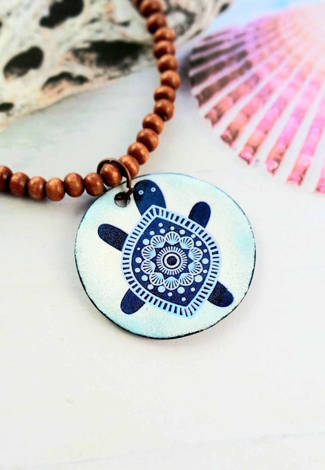 Seed Bead Turtle Necklace, Ocean Turtle Enamel Pendant, Sea Turtle ...