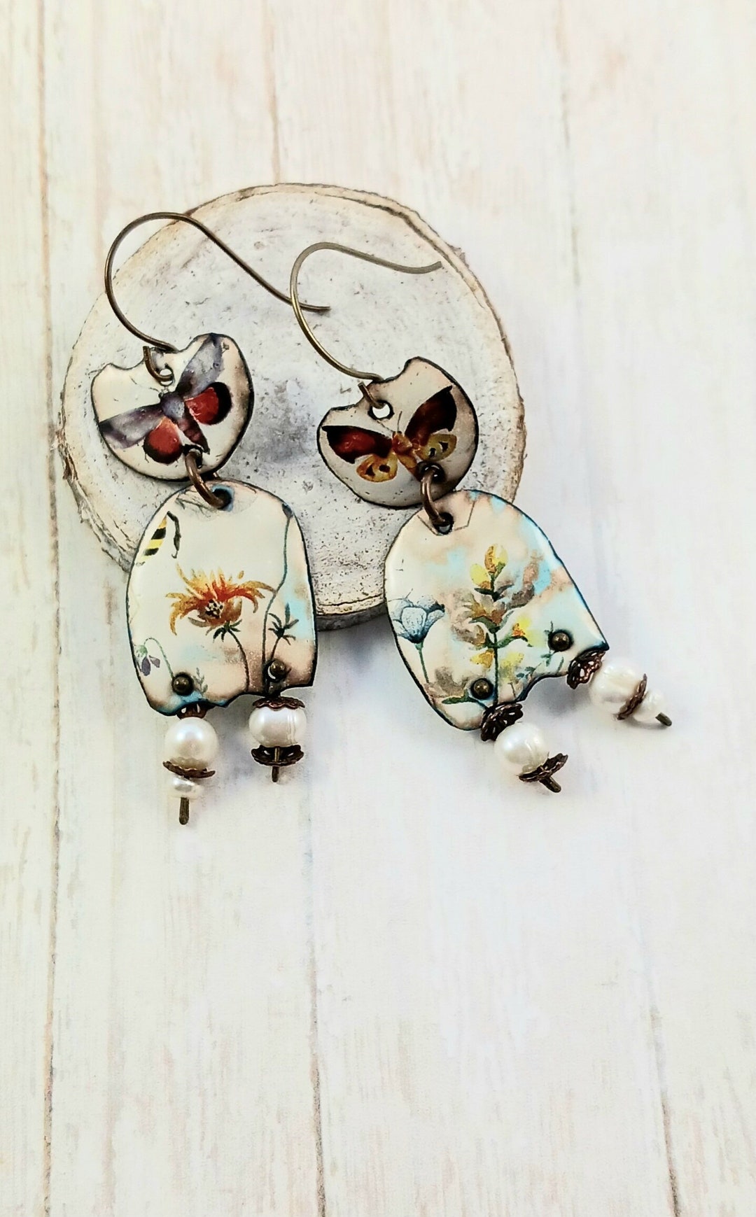 Vintage Style Jewelry, Butterfly and Flower Earrings, Collage Art to ...