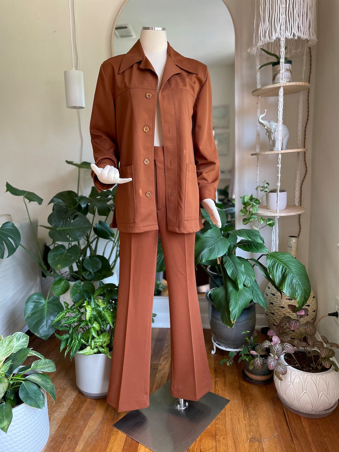 Vintage Leisure Suit Brown 1970s Polyester Dagger Collar - Etsy