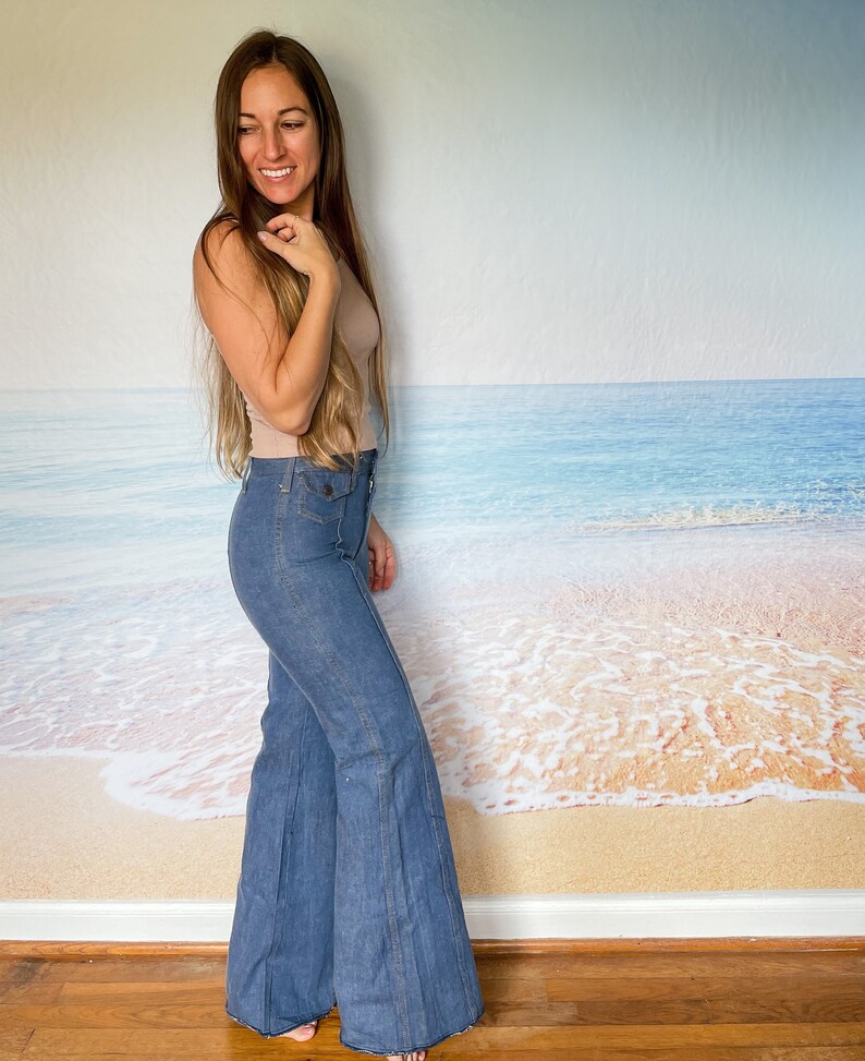Vintage Deadstock Hippie Bell Bottoms 1970s Blue Jeans Xxs Xs - Etsy