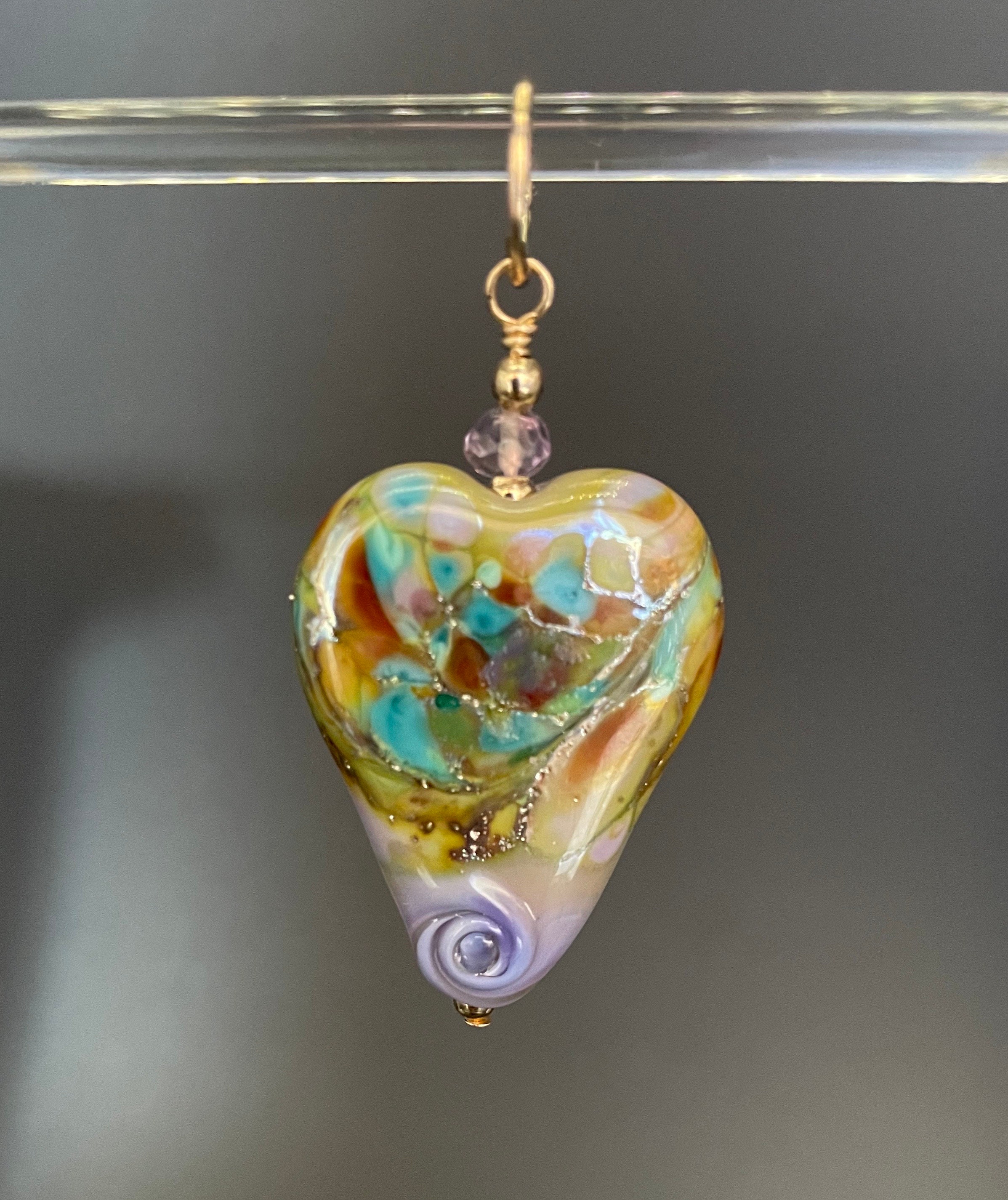 Lampwork Glass Heart Pendant, Purple Heart Pendant, Purple Glass Heart ...