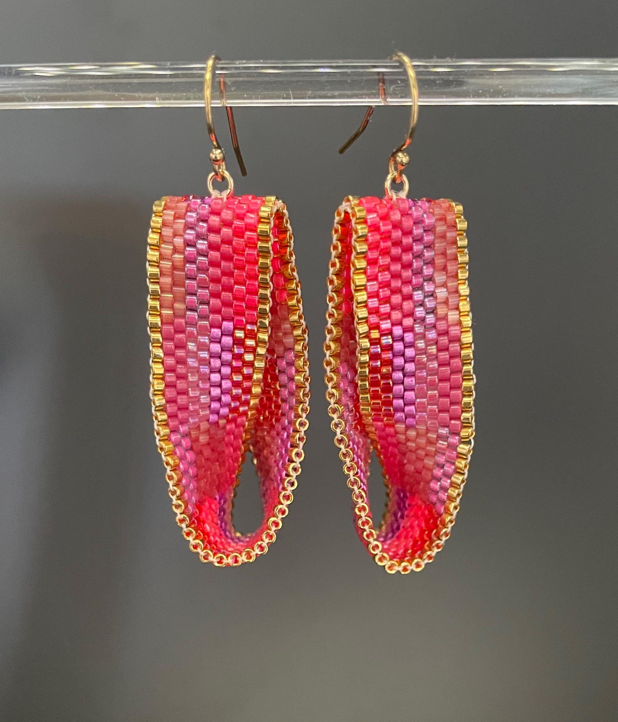 Peyote Stitch Woven Earrings, Möbius Strip Earrings, Gold Earrings ...