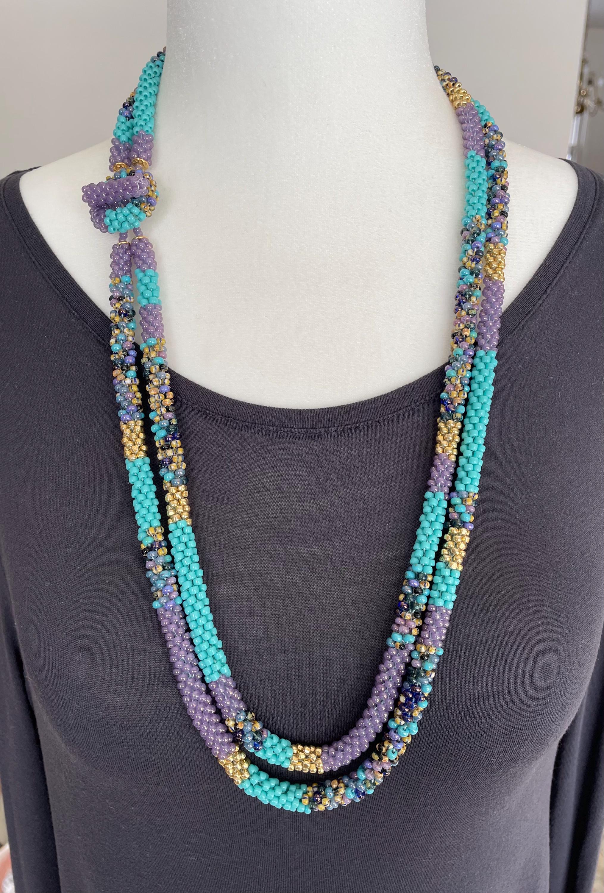 Double Strand Necklace, Bead Crochet Necklace, Crochet Necklace ...