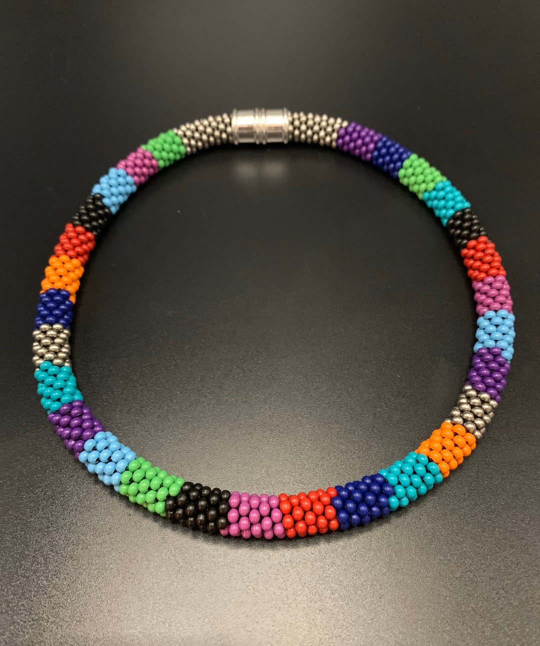 Rainbow Color Necklace, Bright Primary Color Beaded Necklace, Bead ...