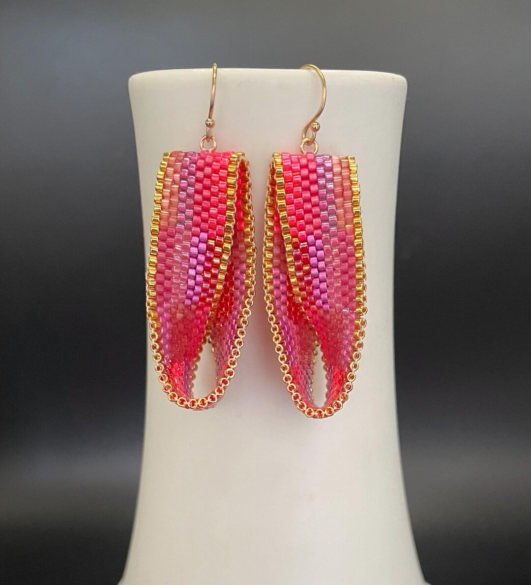 Peyote Stitch Woven Earrings, Möbius Strip Earrings, Gold Earrings ...