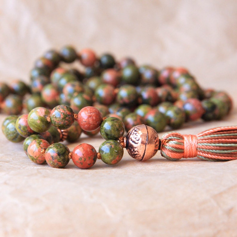 Buddhist Mala Prayer Beads, Japa Mala 108, Meditation Beads, Unakite ...