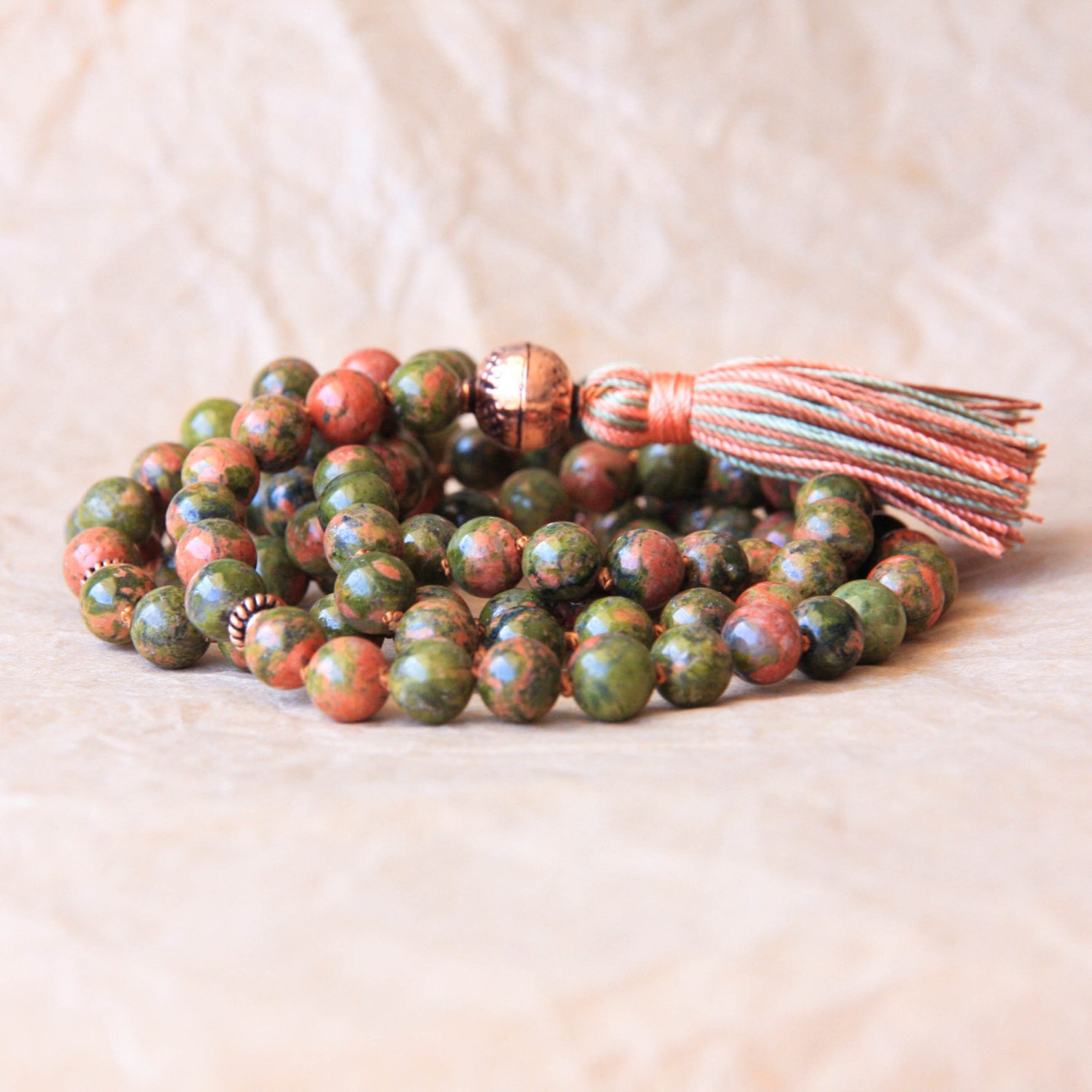 Buddhist Mala Prayer Beads, Japa Mala 108, Meditation Beads, Unakite ...
