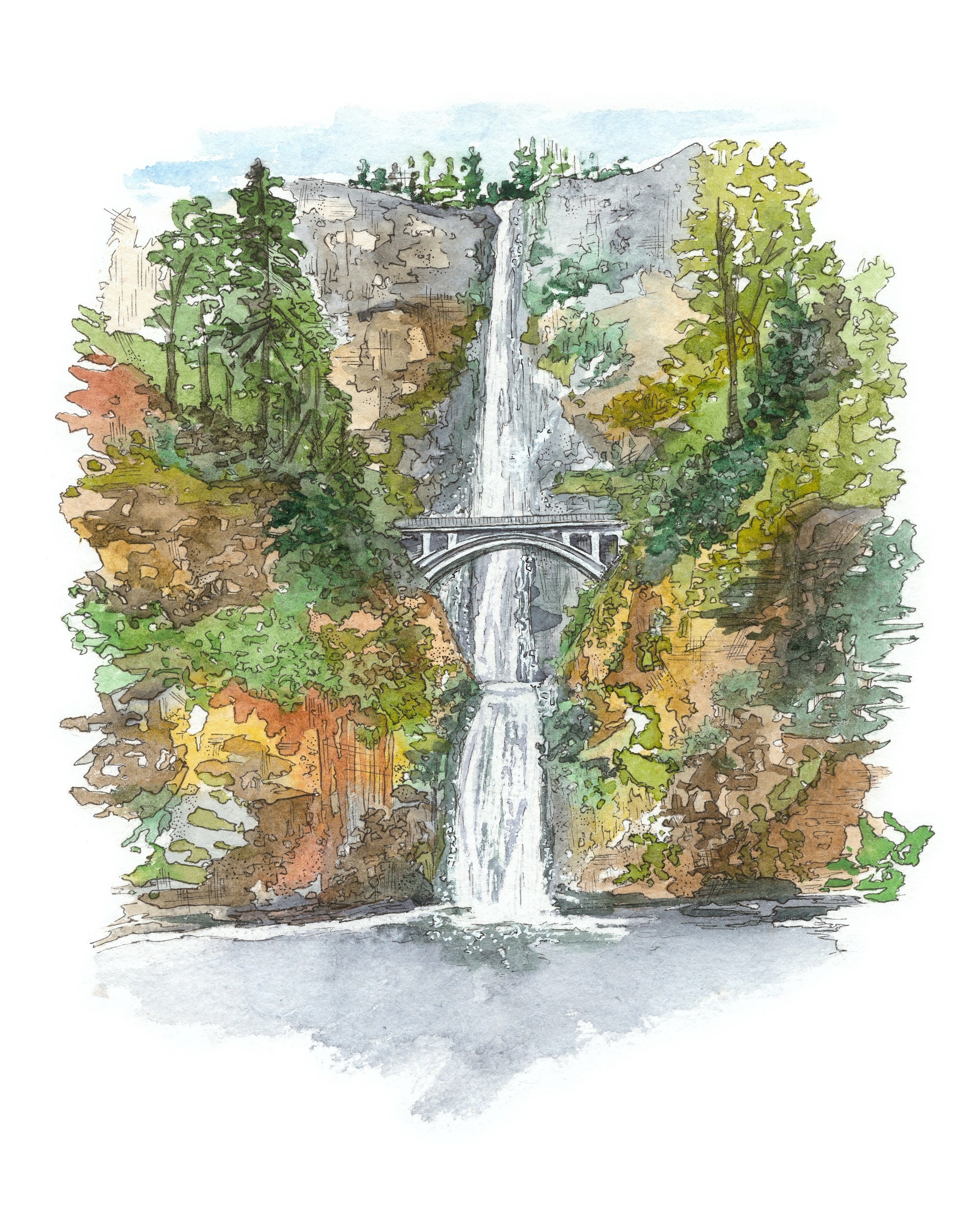 Multnomah Falls - Original Watercolor Print by Sara Rainer - Etsy