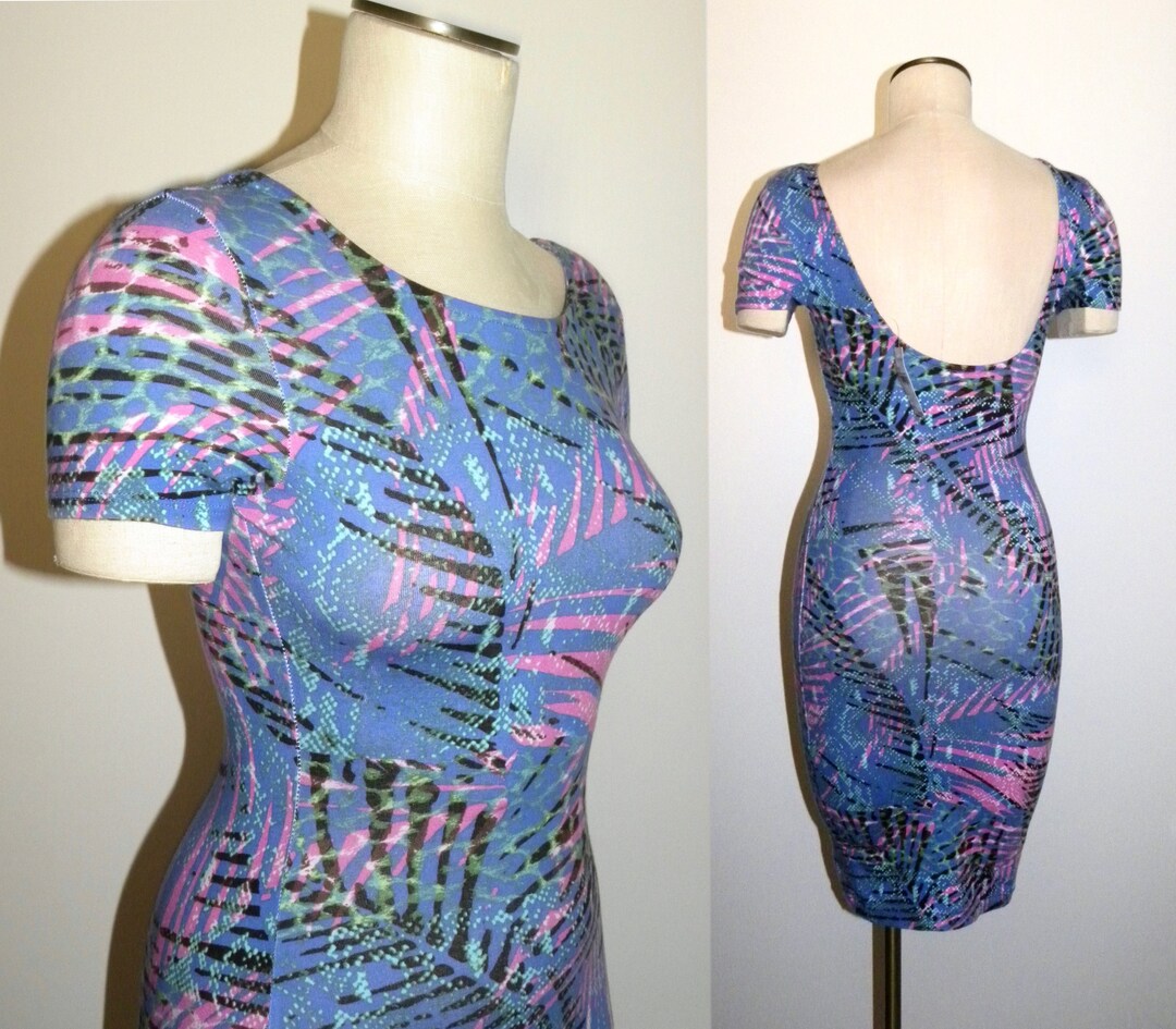 Y2K 00s Tight Fit Dress Vaporware Pattern Cotton Lycra Dress - Etsy