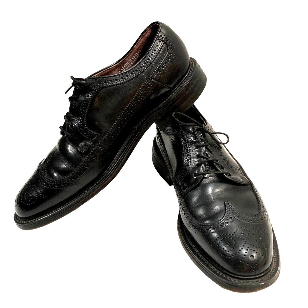Vintage Hanover Black Leather Wingtips Longwings | USA 9.5 EEE - Etsy