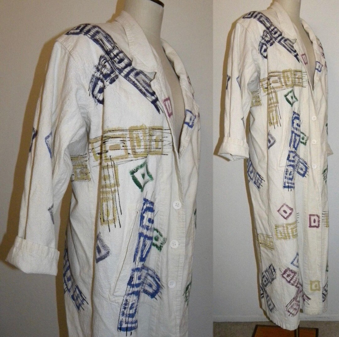 90s Hand Painted Cotton Coat Boho Oversized Duster Art to - Etsy