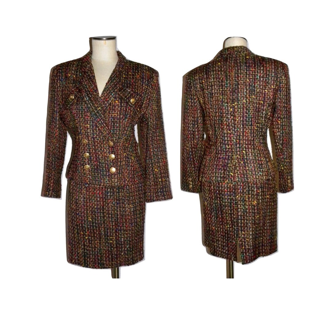 80s 90s Multi Color Nubby WOOL Blend Menswear SKIRT SUIT - Etsy