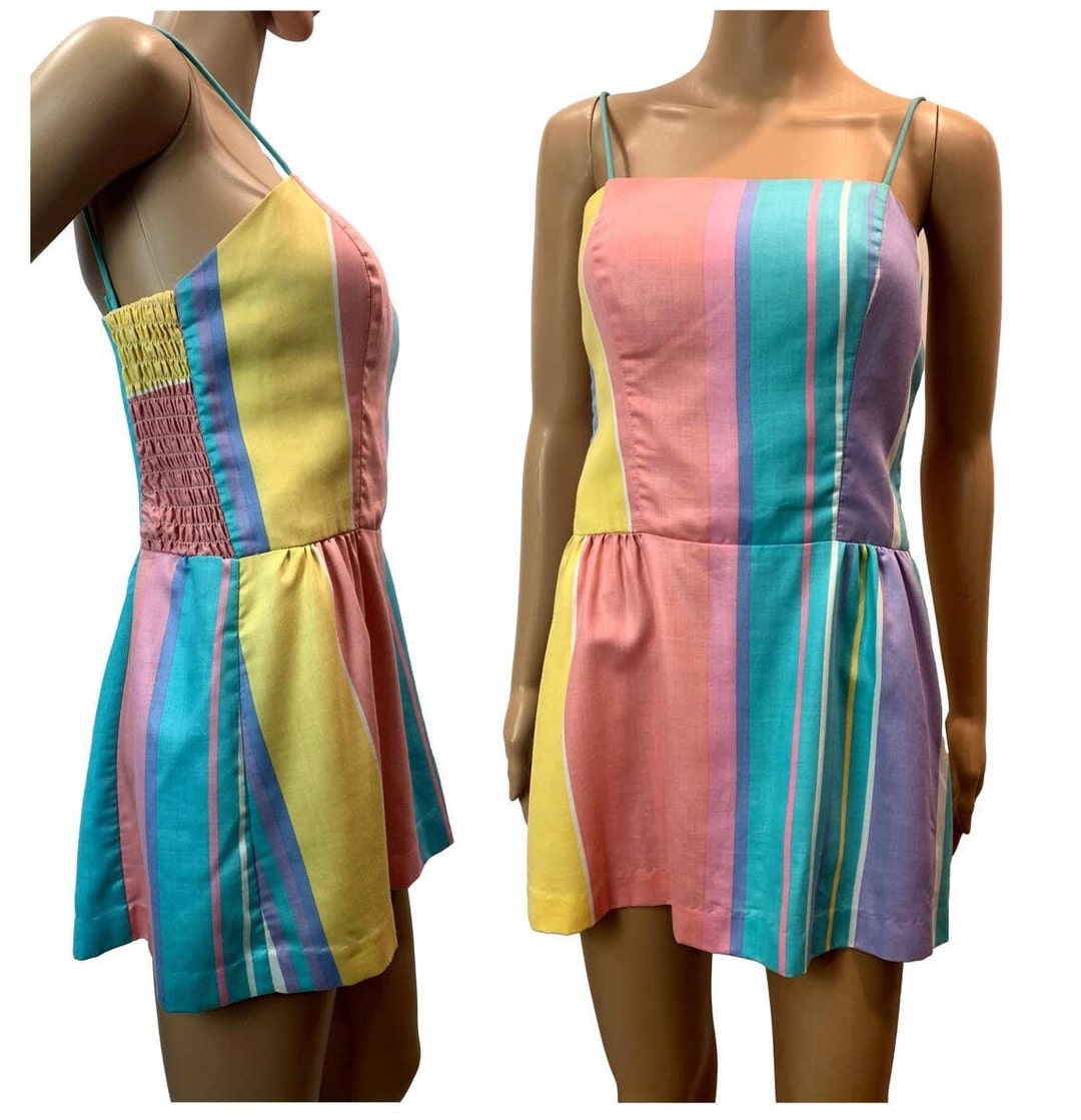 70s Sea Waves Pastel Striped Cotton Swim Dress Summer Blouse - Etsy