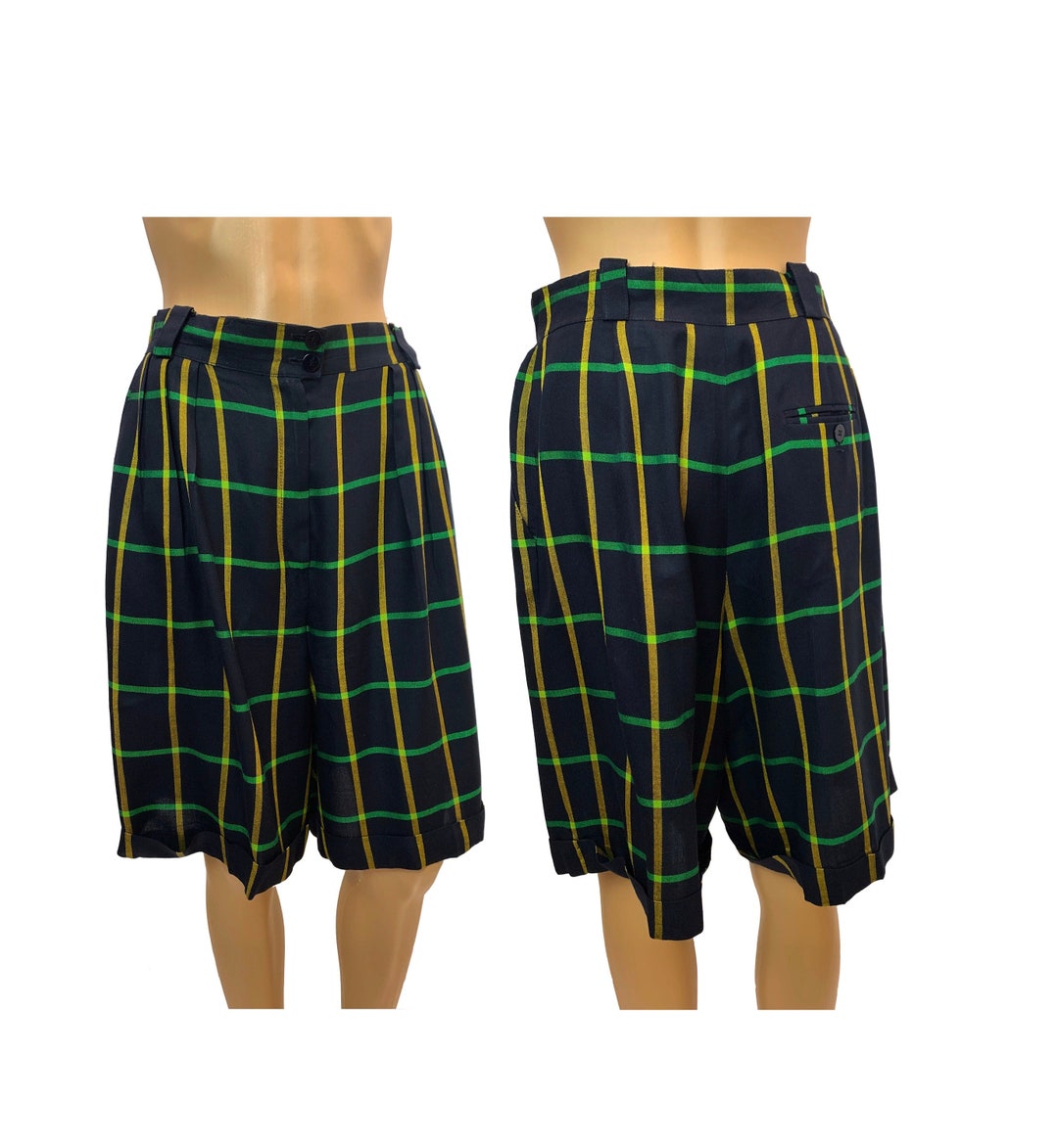 90s Blue & Green Window Pane Walking Shorts Windowpane Academia Preppy ...