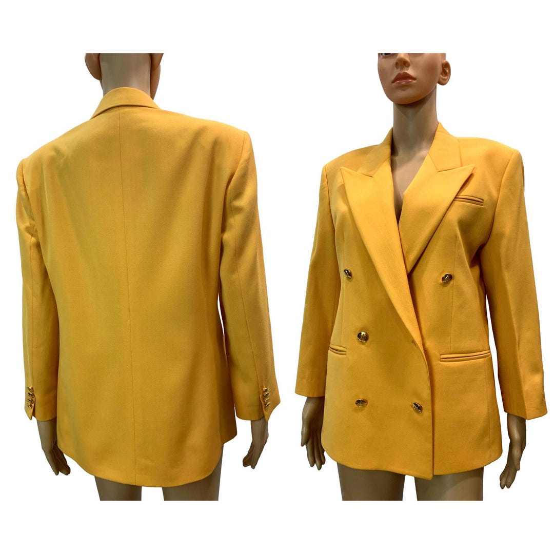80s Austin Reed Golden Yellow Wool Blazer With Gold Buttons Double ...