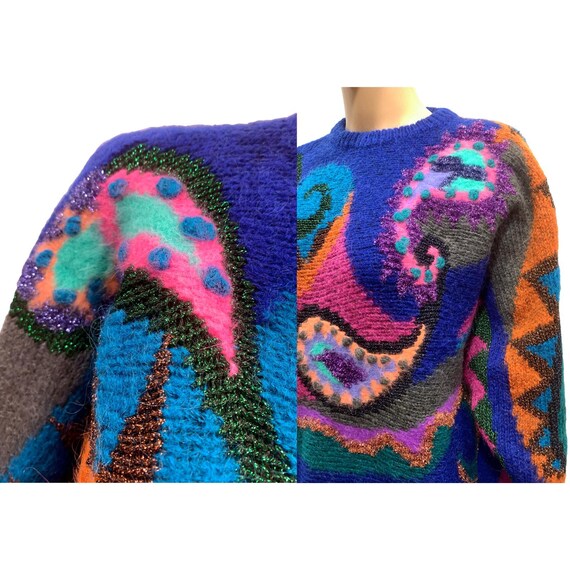 80s Bright Metallic Paisley Mohair & Angora Batwing S… - Gem