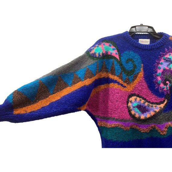 80s Bright Metallic Paisley Mohair & Angora Batwing S… - Gem
