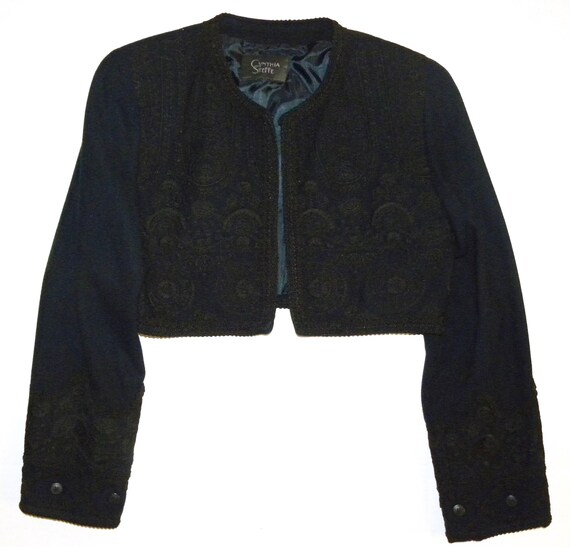 90s 00s EMBROIDERED Crop Jacket Bolero | Blue Wool Vi… - Gem
