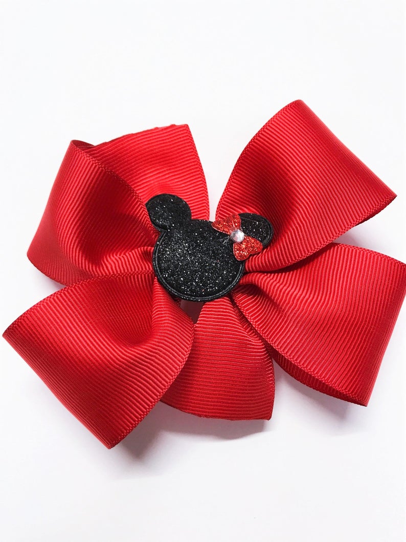 Minnie Mouse Hair Bow Girls Black Red Minnie Disney Hair Bow - Etsy