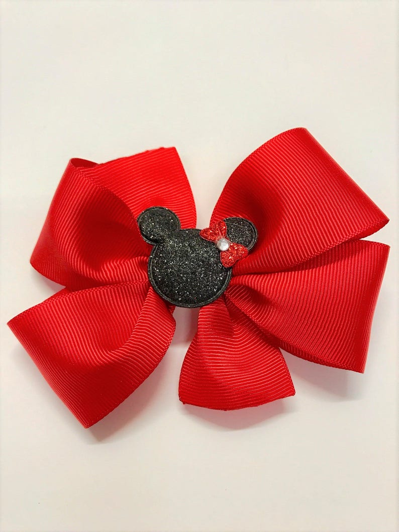 Minnie Mouse Hair Bow Girls Black Red Minnie Disney Hair Bow - Etsy