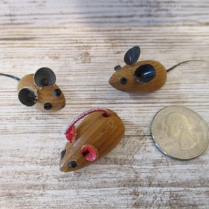 3 Miniature Wood Mice Mouse Leather Ear Tail Animal Figure - Etsy