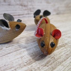 3 Miniature Wood Mice Mouse Leather Ear Tail Animal Figure - Etsy