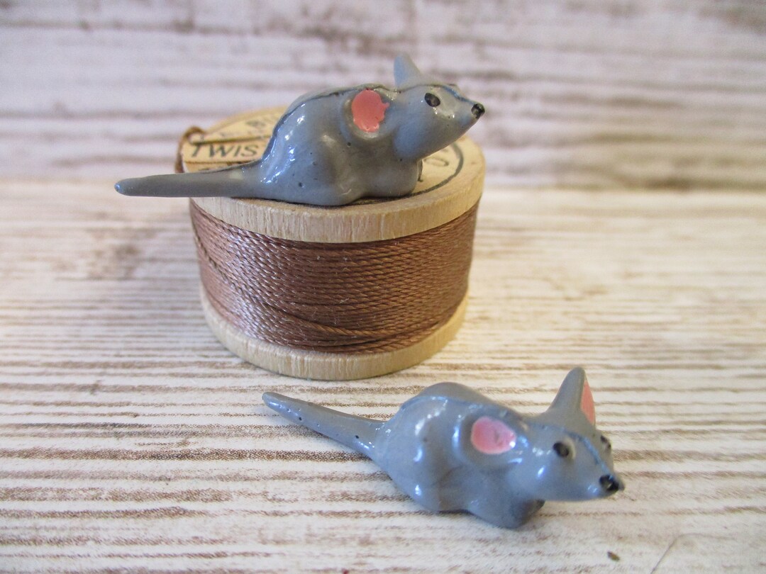2 Miniature Plastic Mice: Vintage, Hand-painted, Craft Supply ...