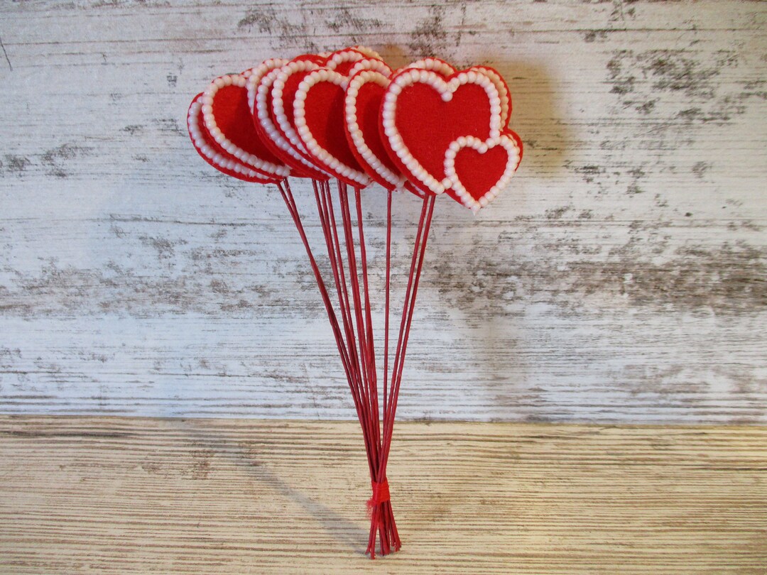 11 Valentine Heart Pick Cake Topper Vintage Party Plastic Cupcake Craft ...