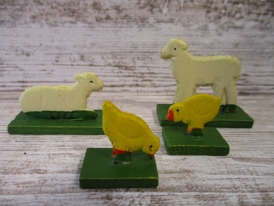Vintage Erzgebirge Sheep Lamb Chick Easter Germany Putz Farm Animals ...
