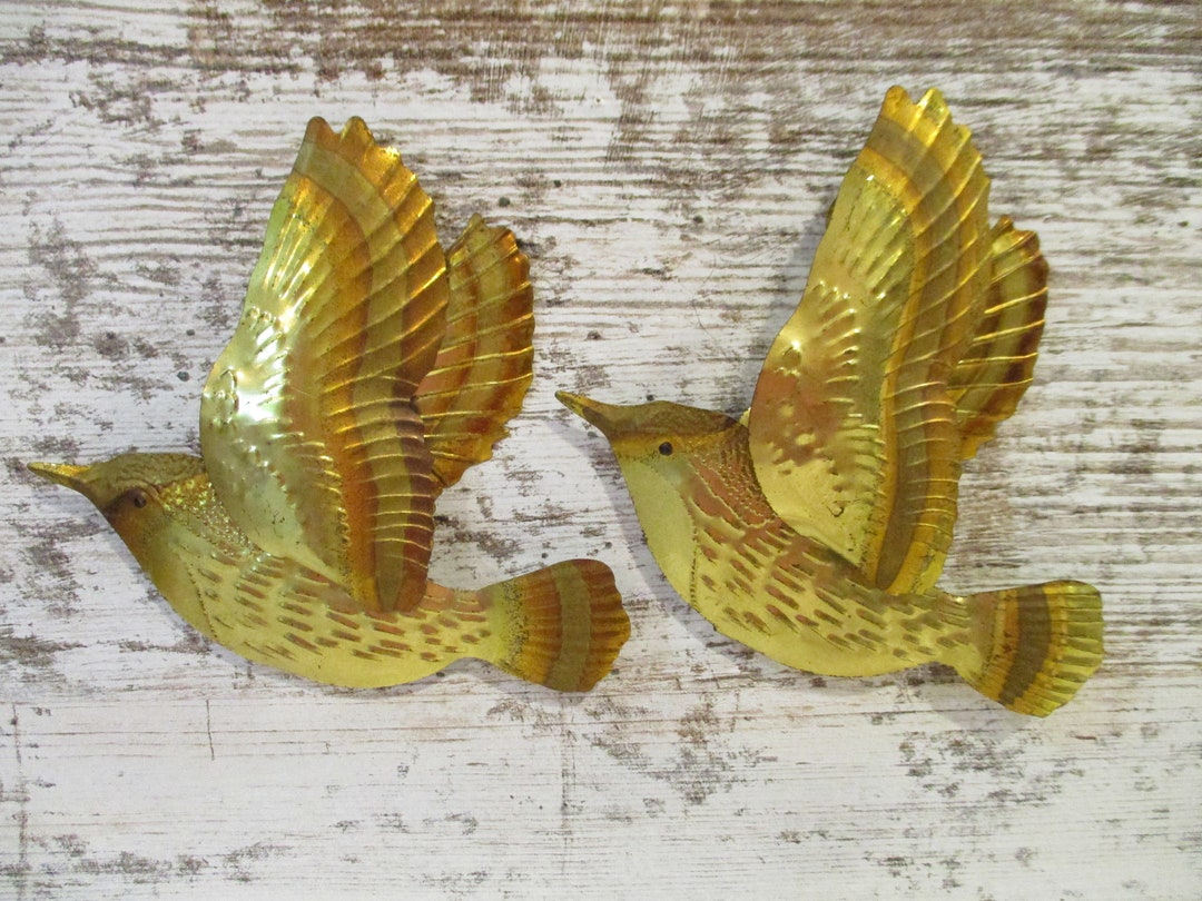 2 Metal Doves Wall Hanging Plaque Mid Century Modern Home Decor ...