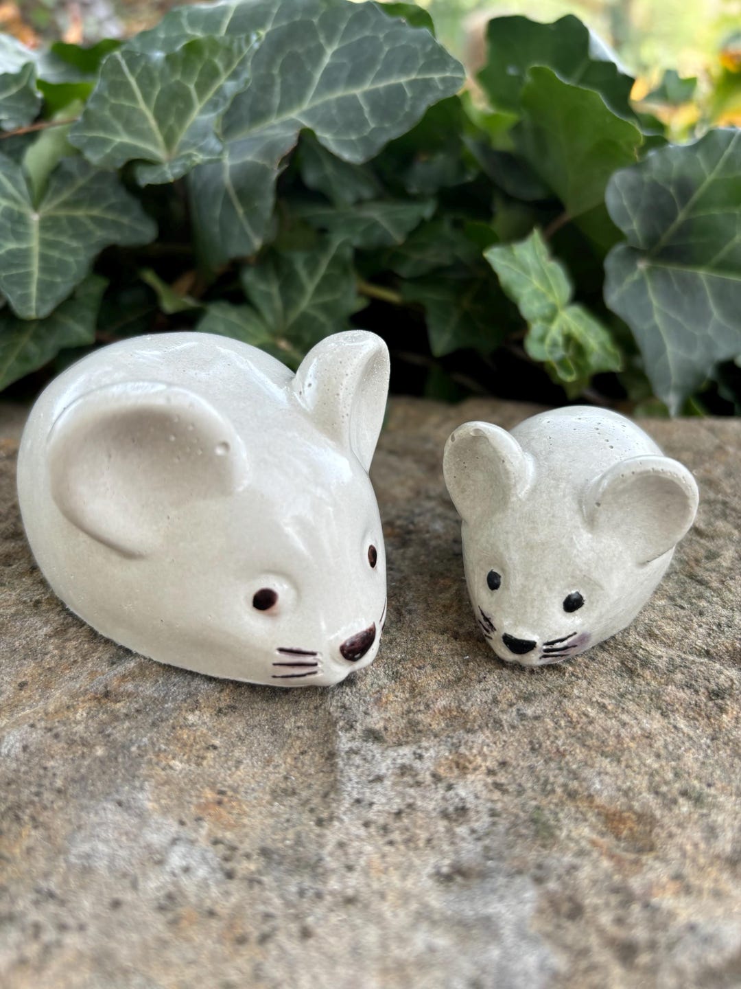 2 Mouse Mice Figurines Miniature Plant Filler Shelf Sitter Cement ...