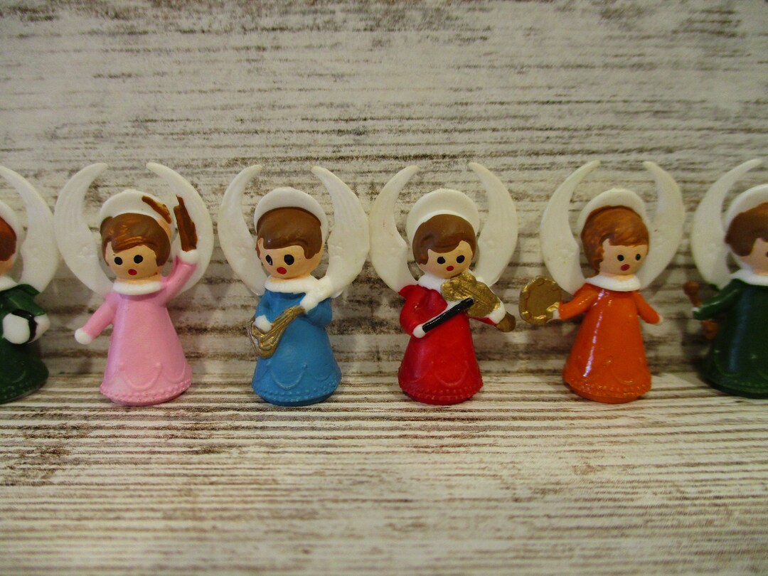 2 Vintage Miniature Angel Micro Christmas Figure Retro Diorama ...