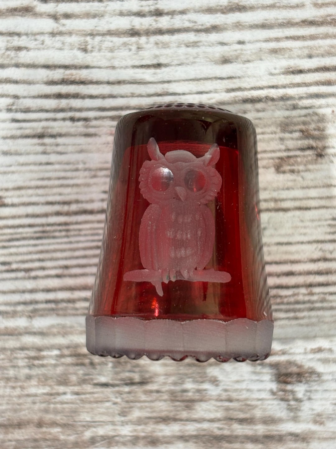 Vintage Owl Thimble: Red Etched Glass, Western Germany, Collectible ...