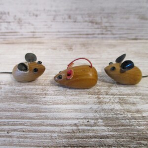 3 Miniature Wood Mice Mouse Leather Ear Tail Animal Figure - Etsy