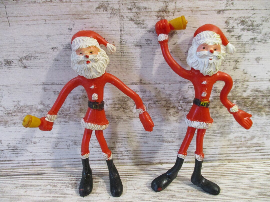2 Bendable Santa Toy Bending Wire Christmas Hong Kong Novelty Rubber ...