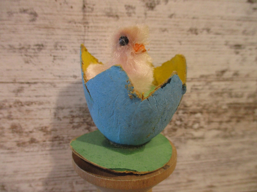 Vintage Chenille Chick, Paper Mache Egg: Miniature, Easter, Collectible ...