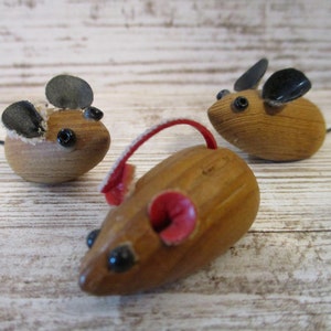 3 Miniature Wood Mice Mouse Leather Ear Tail Animal Figure - Etsy