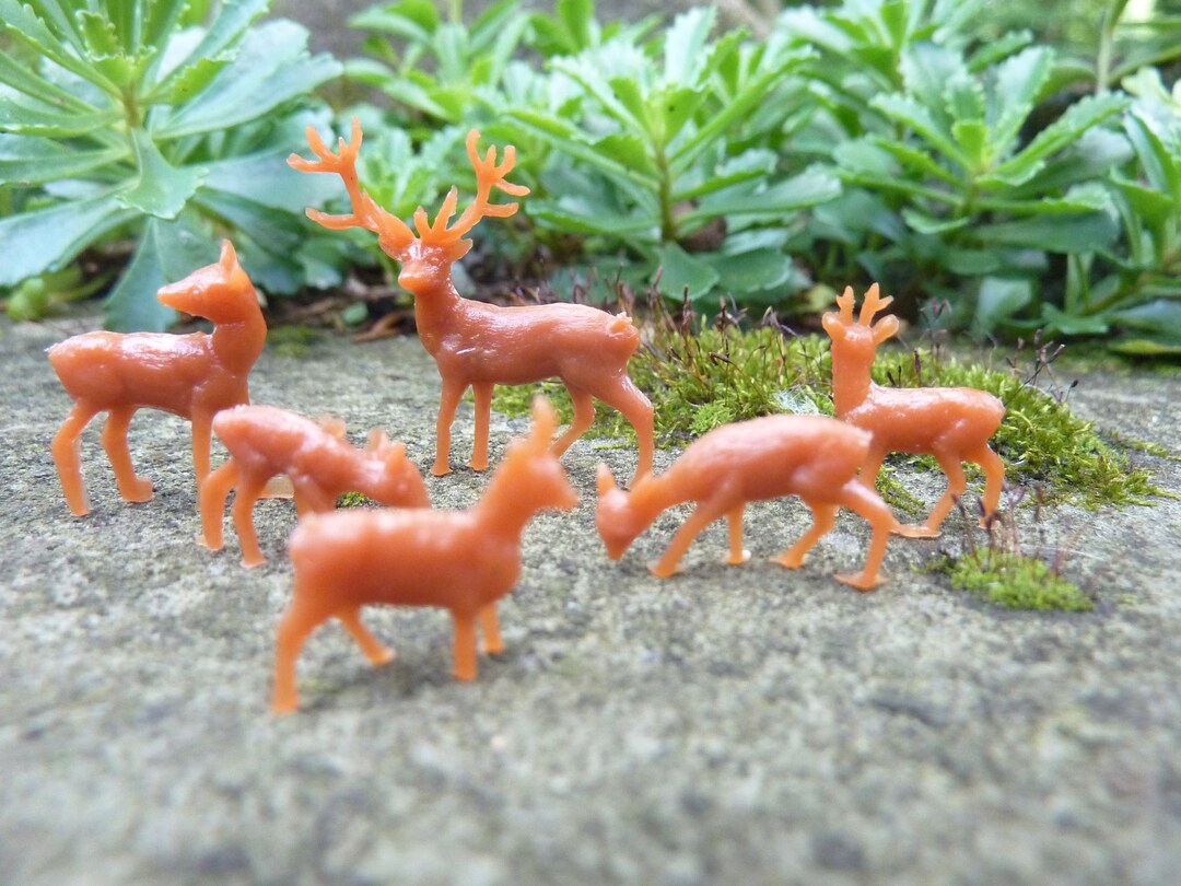6 Vintage Miniature Deer Micro Buck Christmas Decor Village Terrarium ...