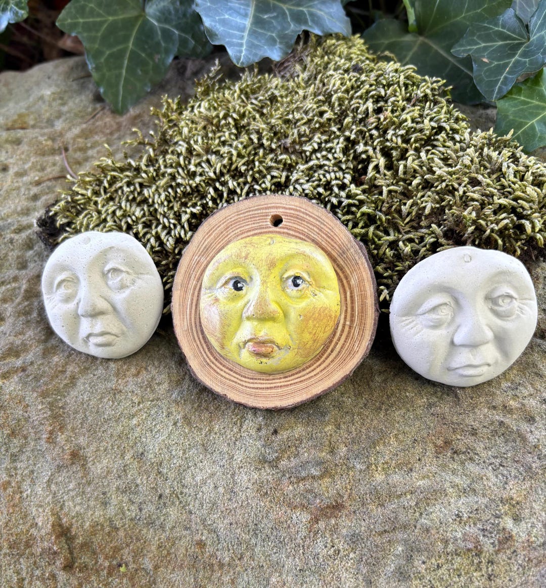 4 Cement Man in the Moon Face Figurines, UNPAINTED: Celestial Garden ...